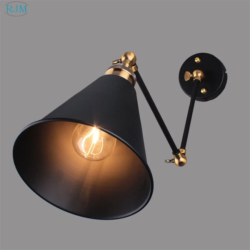 Retro Industrial Loft Iron Art Wall Light Creative Simple Long Arm Wall ...