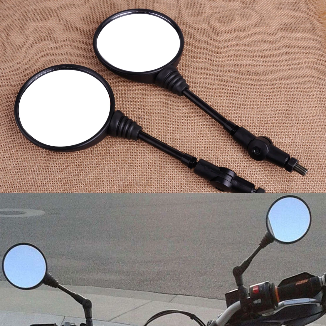 Citall 1pair 10 5mm Motorcycle Round Rear View Mirror For Harley Bmw