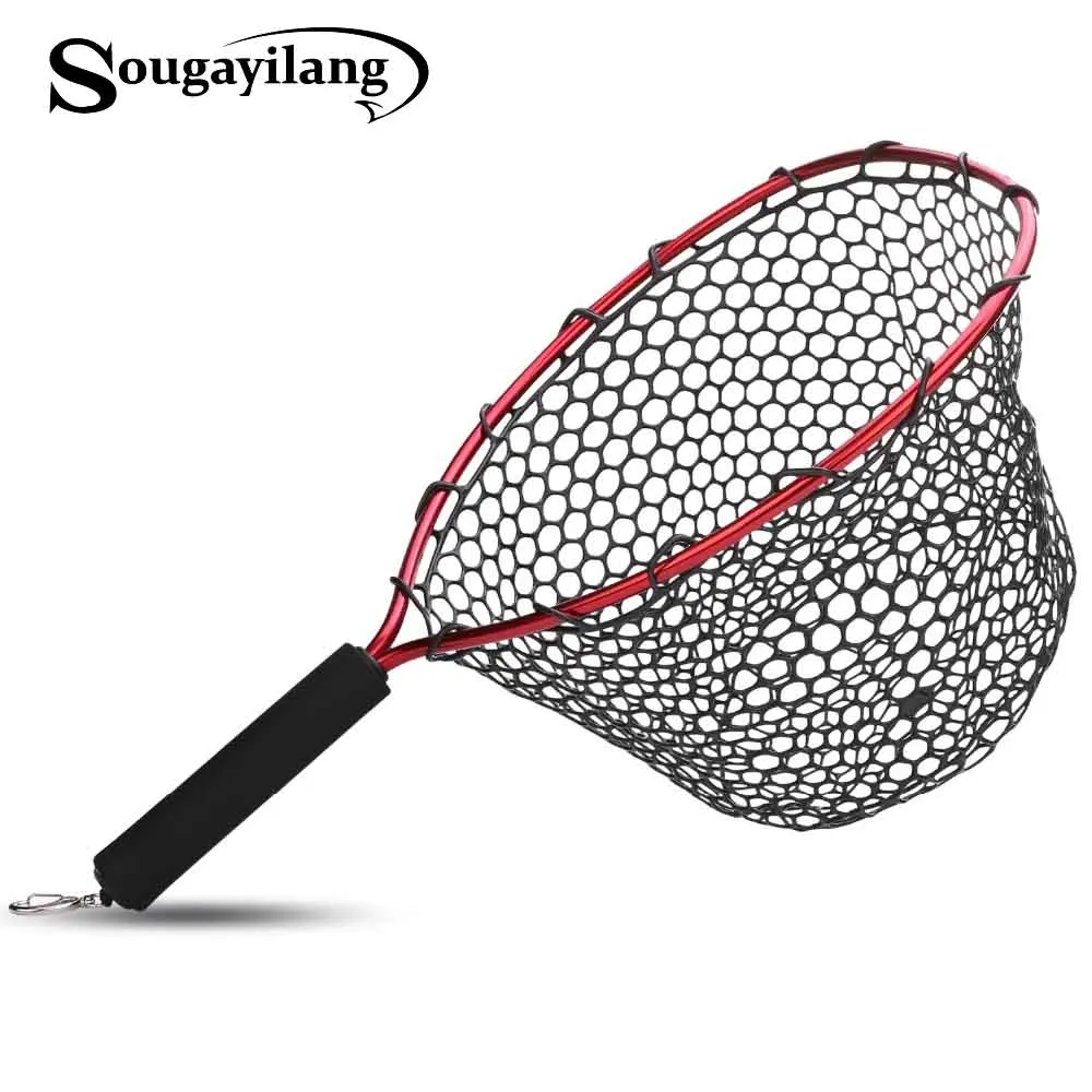 Sougayilang 34cm Fly Fishing Net Mesh Soft Rubber Red Landing Net Trout ...