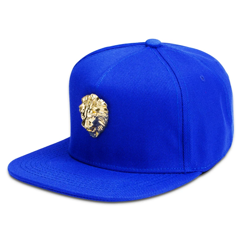 Metal-Gold-Lion-Head-Baseball-Cap-Cotton-Blue-Red-Hip-Hop-Rap-5-Panel ...