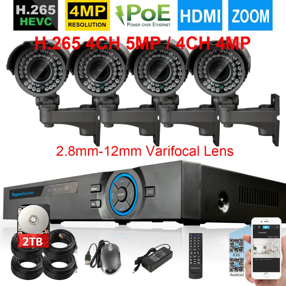 H.265 4CH 5MP/4MP CCTV NVR System 48V POE NVR 4pcs security 4MP POE IP ...