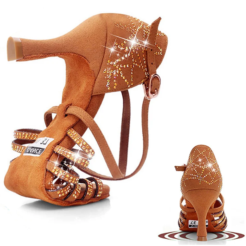 USHINE BD211 Каблук 7,5 см, шелковый атлас, абрикосовый, коричневый цвет, туфли для латинских ...