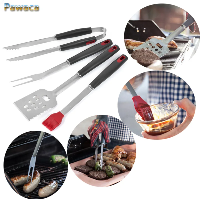 4pcs/set Stainless Steel Barbecue Fork Tong Shovel BBQ Tool Set Kitchen ...