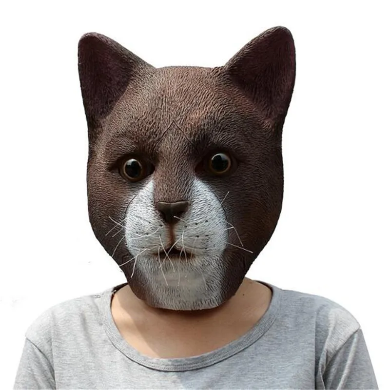 Full Face Cosplay Masquerade Fancy Dress Party Masks Lovely Brown Cat Head Mask Halloween Latex
