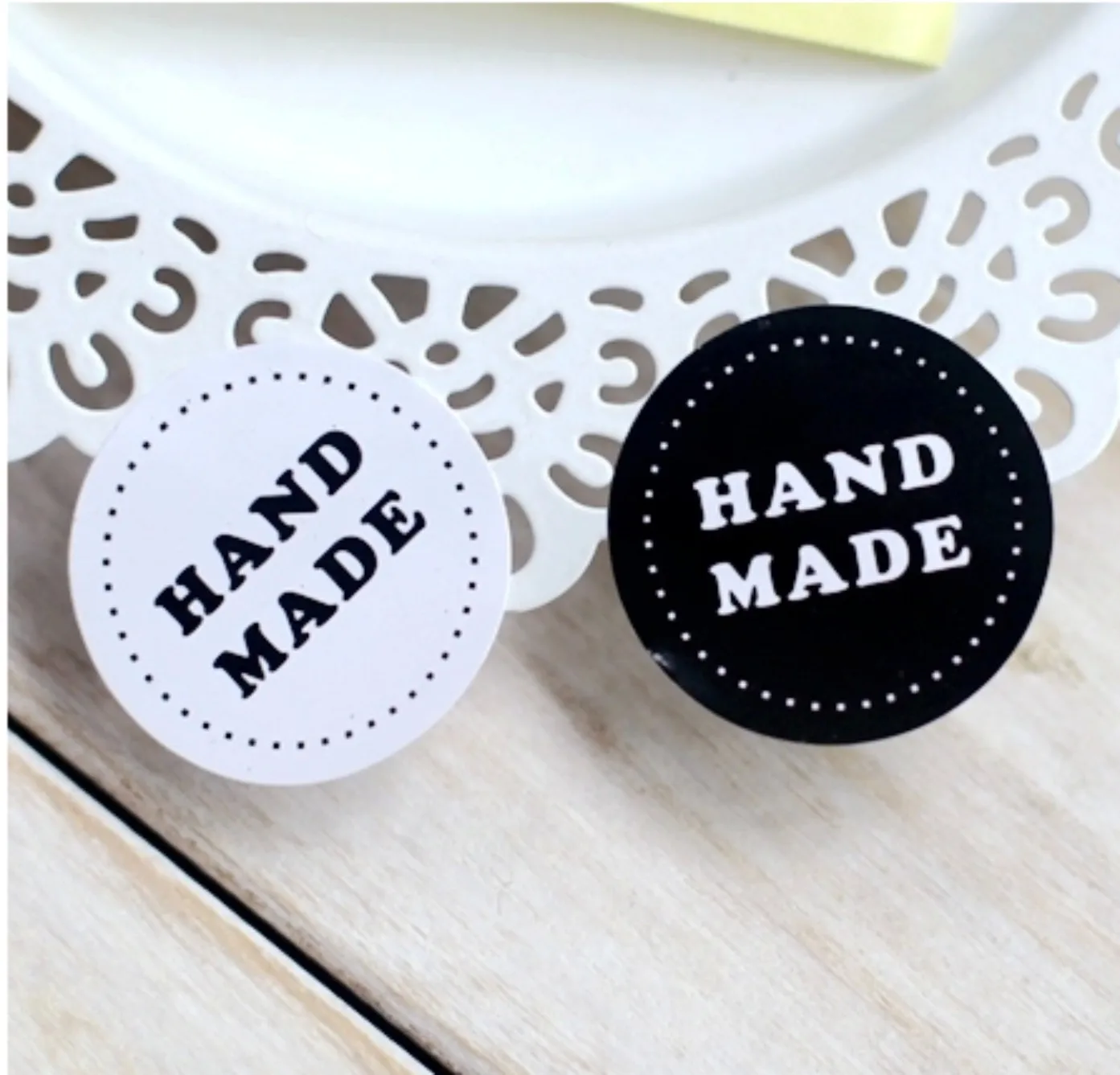 360 unids 3.6 cm negro blanco redondo "hecho a mano" pegatinas de ...