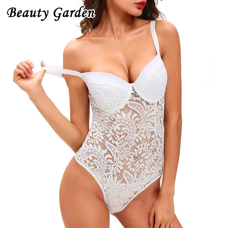 Beauty Garden Women Summer Solid Bodysuits Sexy Slim V Neck Hollow Out