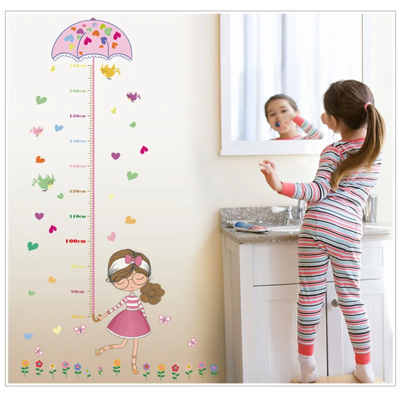 Cute Girl Height Chart Stickers Self Adhesive Growth Stadiometers ...