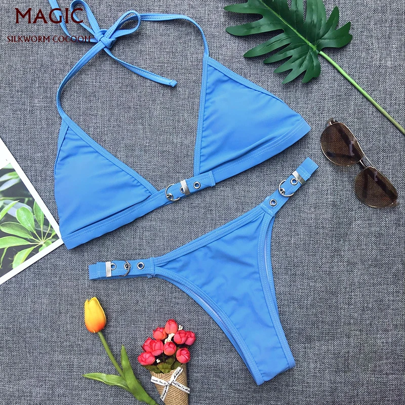 New 4 colors women bikini set beach chest adjustment buckle swimwear ...