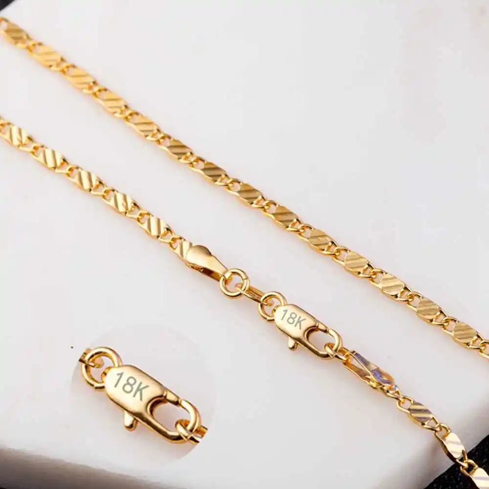 Full Size 16-30 Inches Shiny Gold Color Necklace Chain For Men Women ...