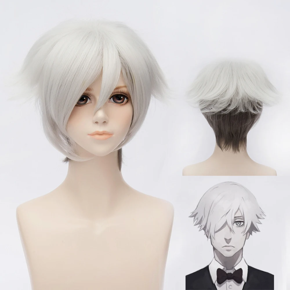 Anime Death Parade Decim Cosplay Wig Short Silver White Gray Straight ...