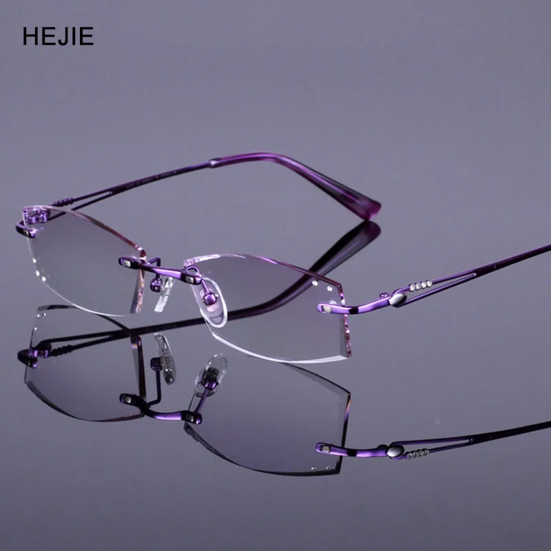 Elegant Woman Pure Titanium Rimless Eyeglasses Frames Brand Myopia