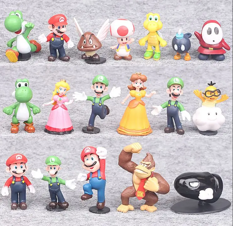 18pcs Super Mario Bros Figures Toy Doll 3 5.5cm Super Mario Brothers ...