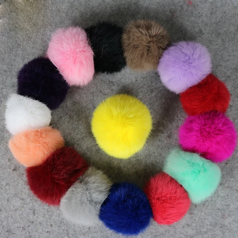 8CM Fluffy Natural Rabbit Fur Ball For Women Keyring Charm Women Bag ...
