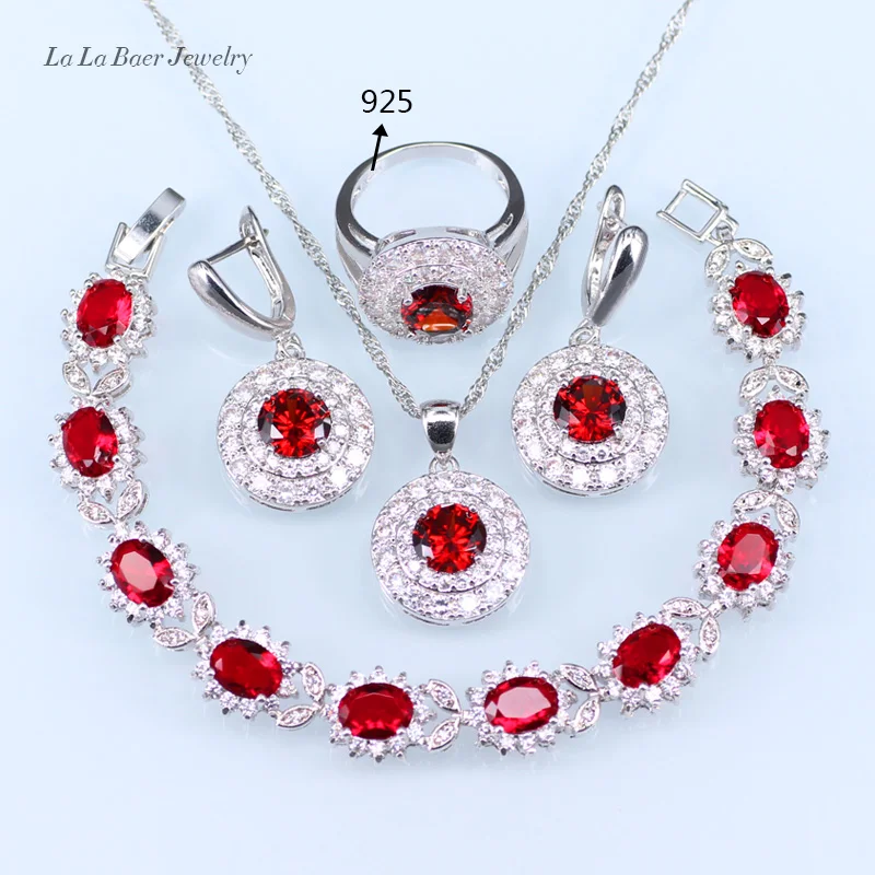 L&B Silver color 925 logo Bridal Jewelry Sets For Women Red created ...