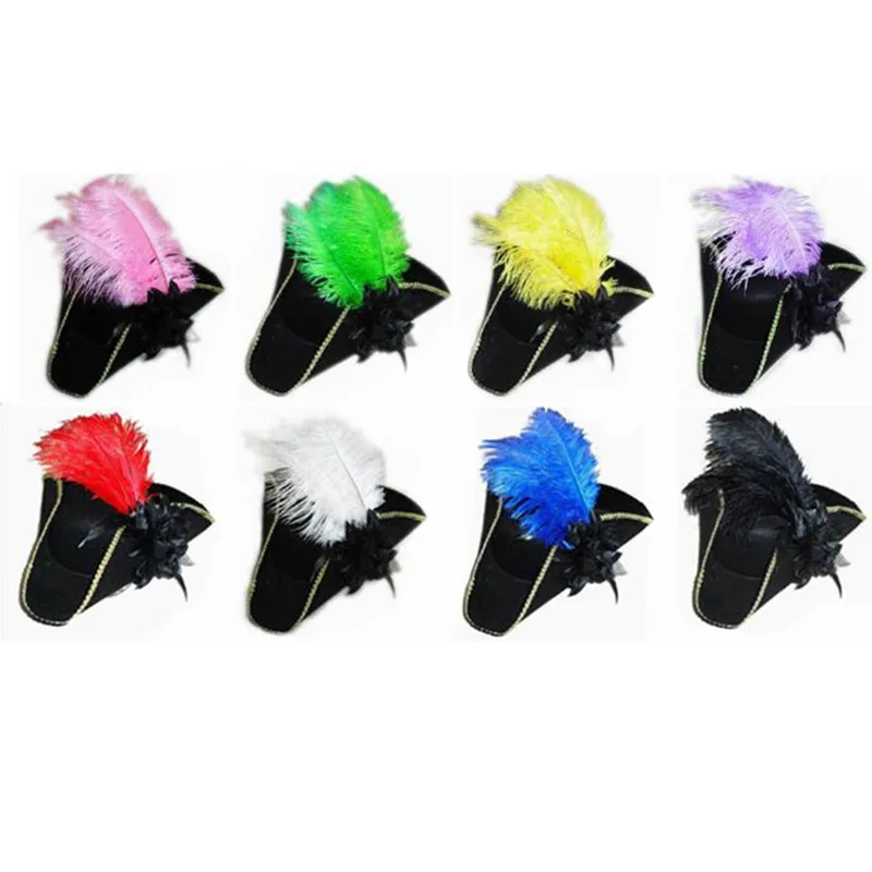 Fun Feather Royal Court Top Hat Pirate Costume Adults Men Pirates Hats Cosplay Performance Props