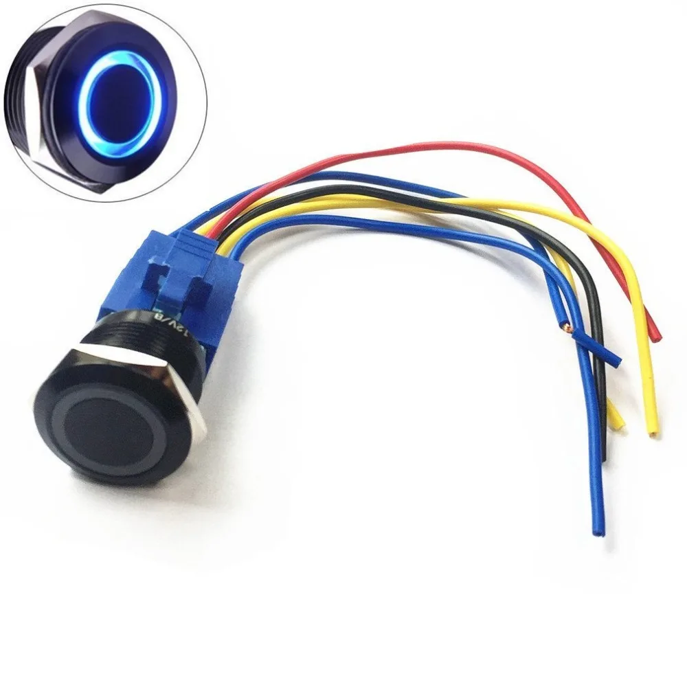 22mm Black Aluminum Momentary 1no1nc 12v Blue Led Electric Metal Switch ...