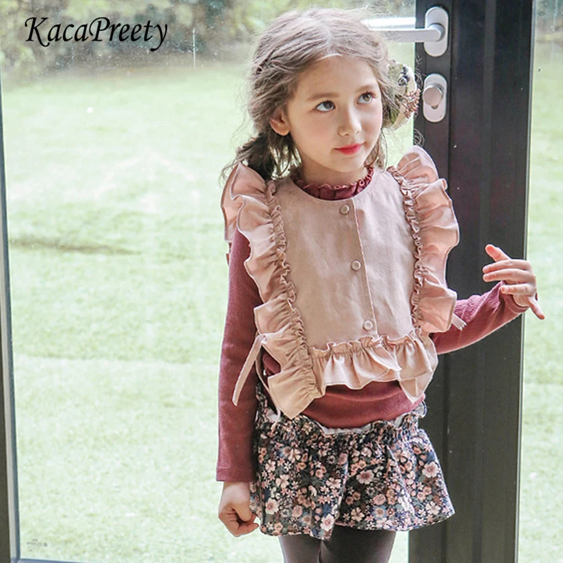 Girls vest autumn winter ruffle lace princess vest for kids casual ...