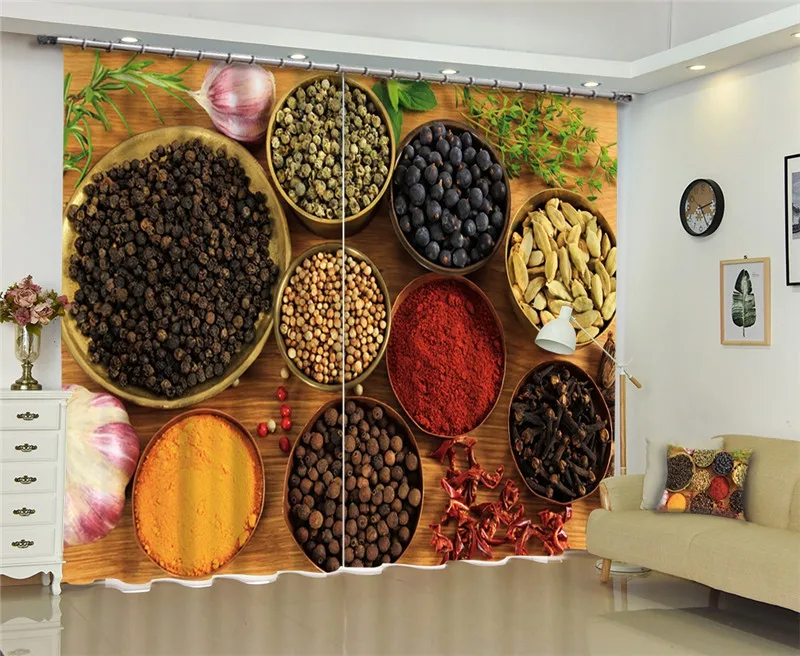 Kitchen Curtains Food Flavors Luxury Blackout 3D Window Curtains For ...