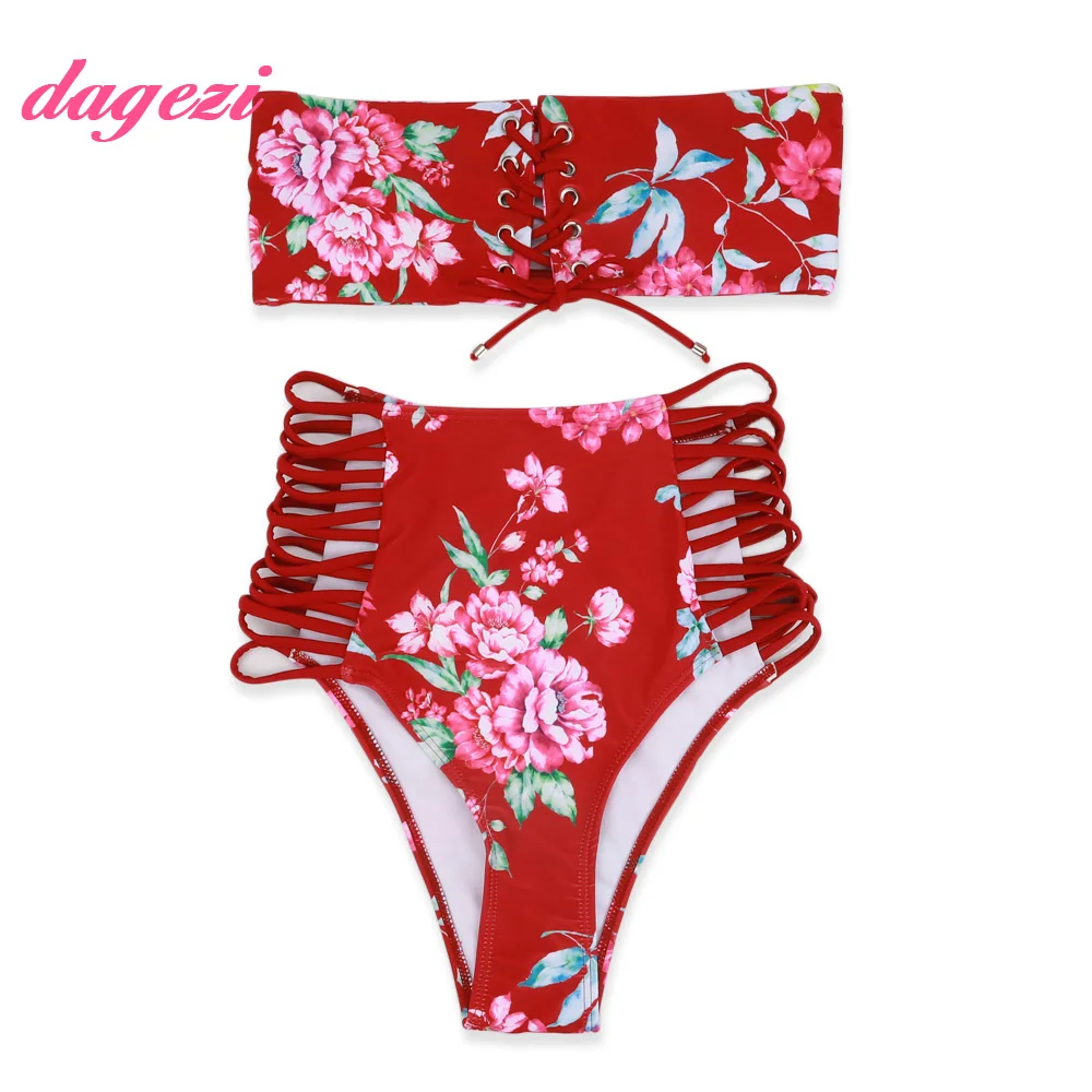 Womens High Waist Swimsuit Brazilian High Cut Bikini Set Bandeau