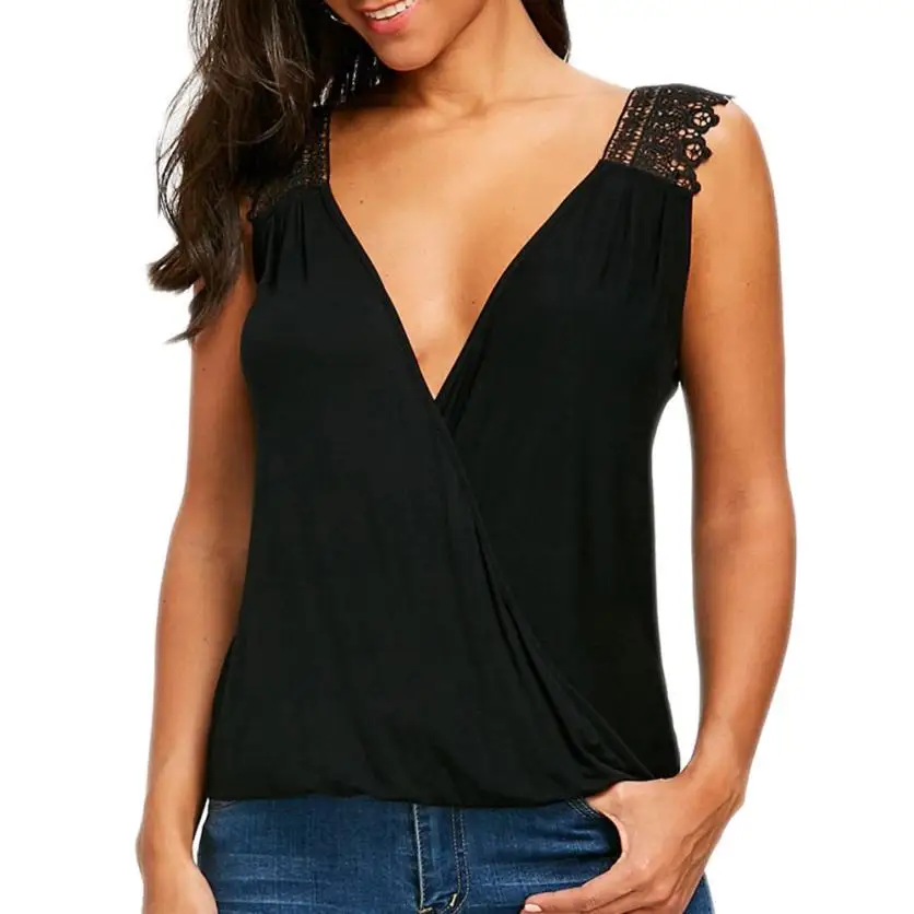Womens Fashion V Neck Lace Backless Tank Top Sleeveless Shirt Tops Vest