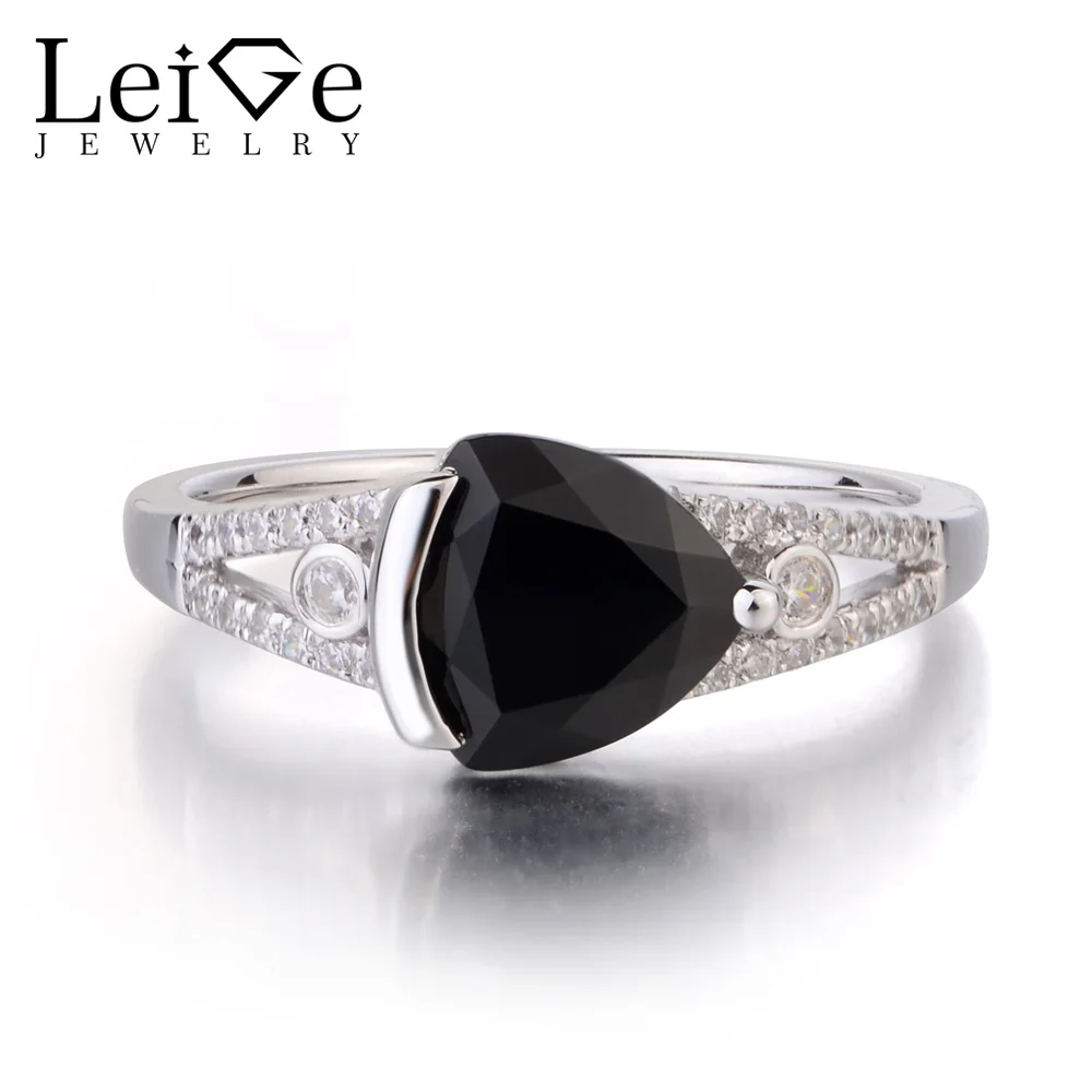 Leige Jewelry Real Natural Black Spinel Solid 925 Sterling Silver Ring ...