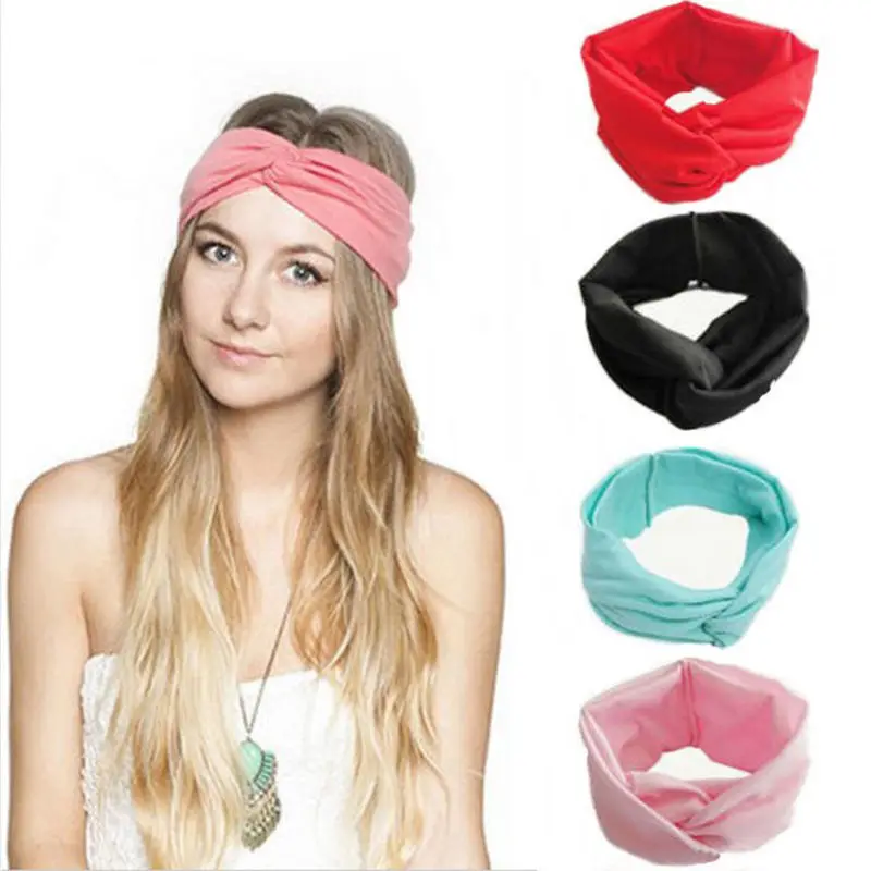 Women Solid Color Turban Twist Knotted Hairbands Head Bands Head Wrap