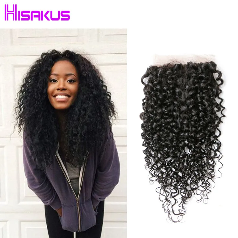 7A Mongolian Kinky Curly Hair 4X4 Lace Closure Kinky Curly Weave Virgin ...