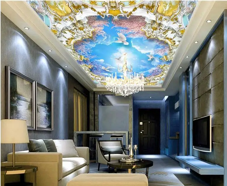 custom 3d ceiling mural Blue sky cherry tree 3d ceiling luxury ...