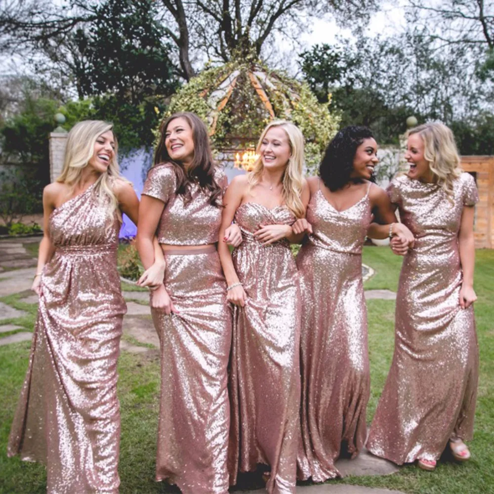Woman Rose Gold Bridesmaid Dresses Long Sequined Abendkleid Robe De ...