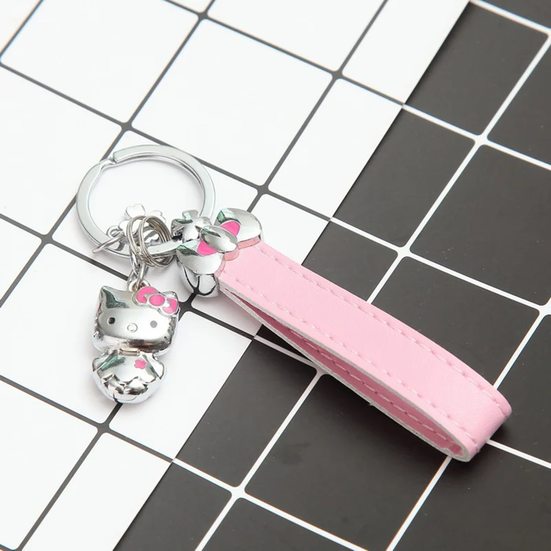 Hello Kitty Pink Leather Rope Key Chains for Women Mini Cute Cat ...