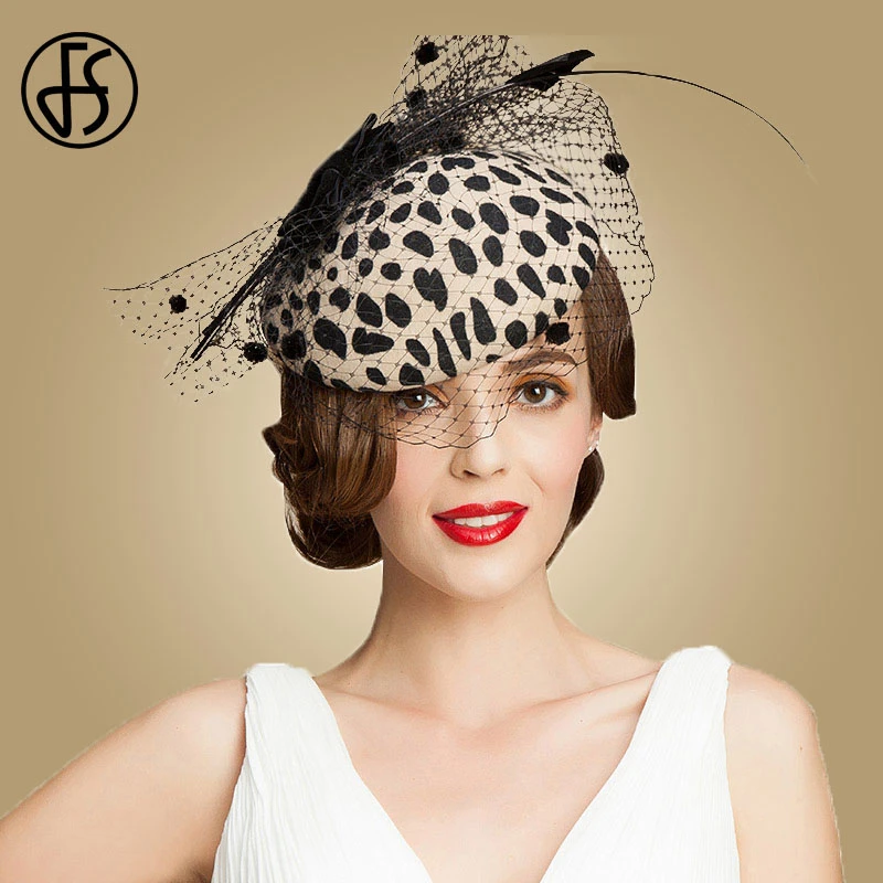 Fs Fascinators Black Leopard Pillbox Hat With Veil 100% Australian Wool ...