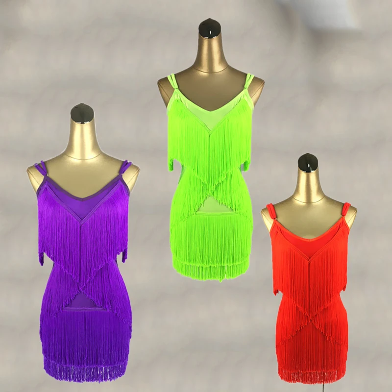 Latin Dance Dress Sling Tassel Dresses Samba Costume Cha Cha Tango ...