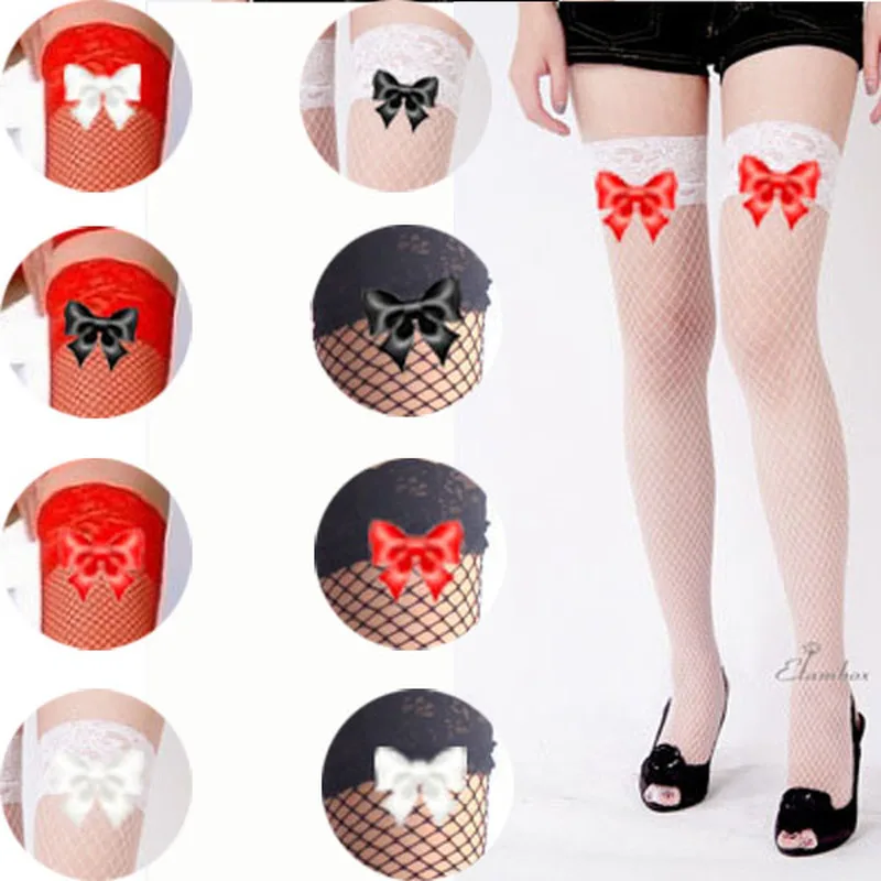 Sexy Women Bow Lace Stockings Fashion Stretch Over Knee Bowknot Thigh