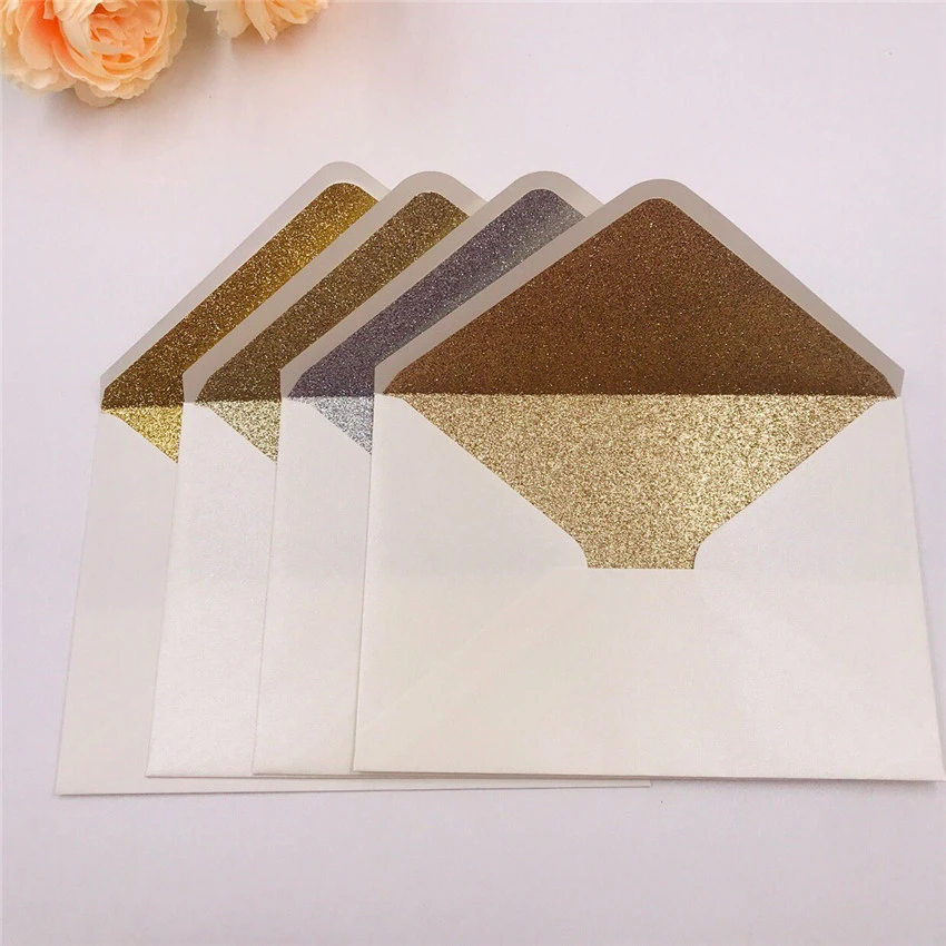 White Ivory Navy 25x Iridescent Shimmer Pearl Paper Wedding Invitation ...