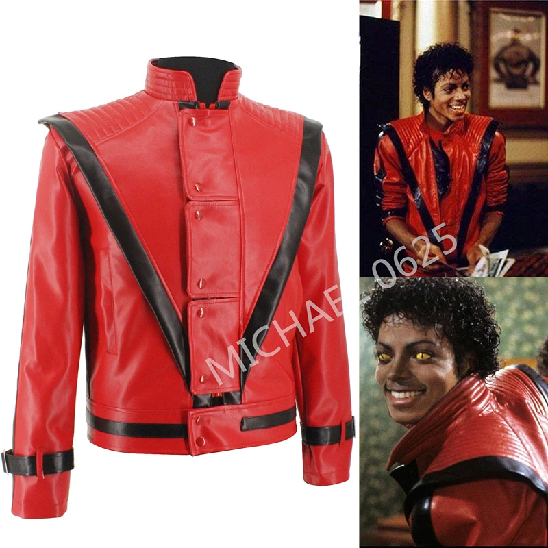 Rare Classic XS 4XL MJ MICHAEL JACKSON Thriller Night Red Leather Jacket For Fans Best Halloween ...