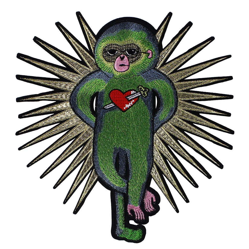 10pieces Green Gold Monkey Fabric Patches Embroidery Iron on Sticker ...