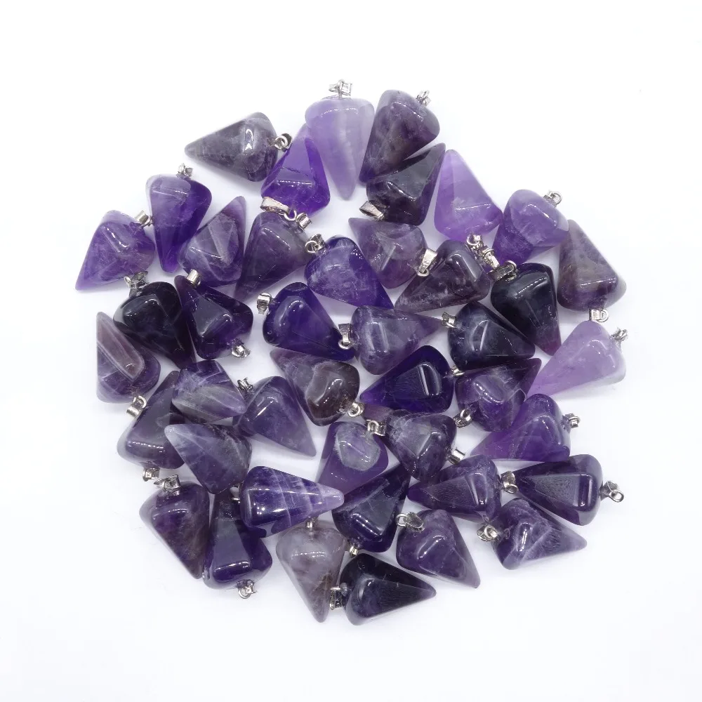 24pcs/lot Assorted Natural Stone crystal Pendants purple Hexagonal ...