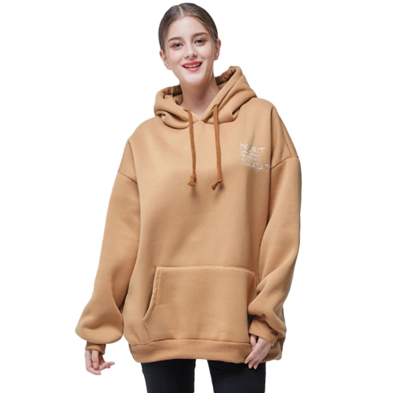 Winter Casual Hoodie Sweatshirt Women Hooded Solid Long Sleeve Loose
