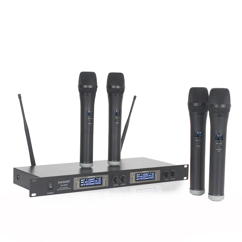 Dual 4 Channel LED WIRELESS Microphone System with 4 CORDLESS MIC for ...