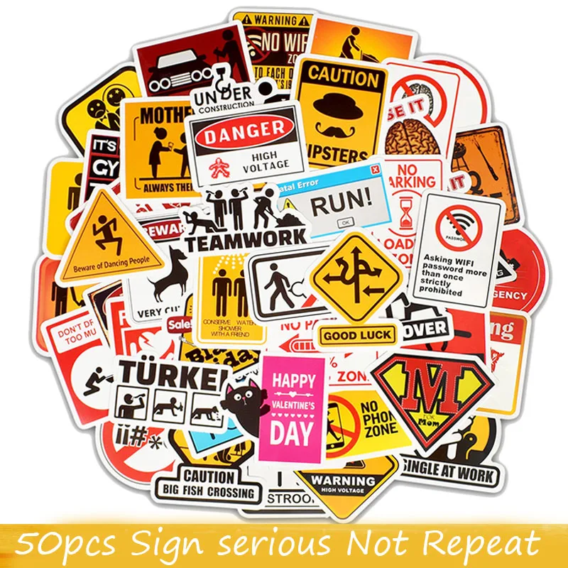 50 PCS Warning Stickers Road Reminder Computer Sign Waterproof Decal ...