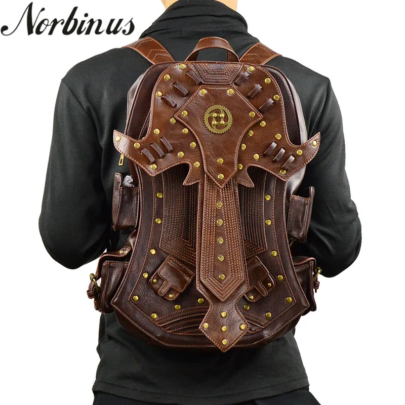 Norbinus Gothic PU Leather Punk Bags Retro Rock Steampunk Men Backpack ...