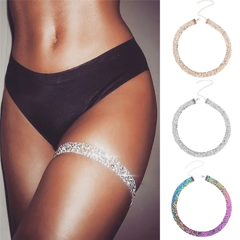 8 Colors Shiny Rhinestones Thigh Chain For Women Sexy Alloy Body Leg