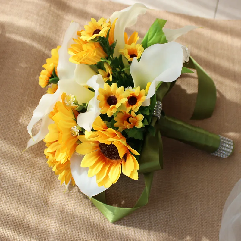 Yellow sunflowers&cala lily Buque de noiva Bouquets For Brides Brooch ...
