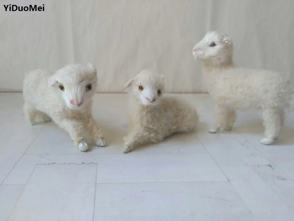 artificial sheep model plastic& furs about 9 12cm sheep goats one lot/3 ...