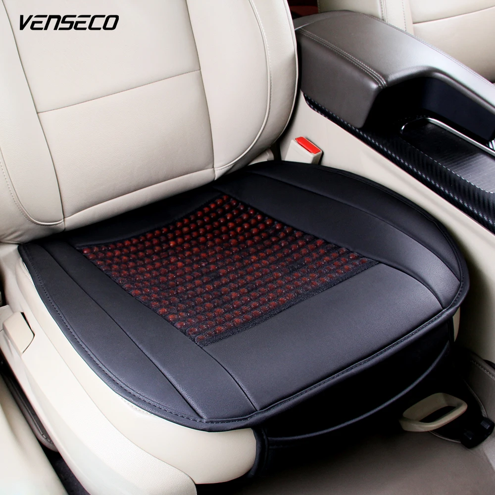 Venseco Universal Pu Leather Car Seat Covers Natural Wooden Bead Seat
