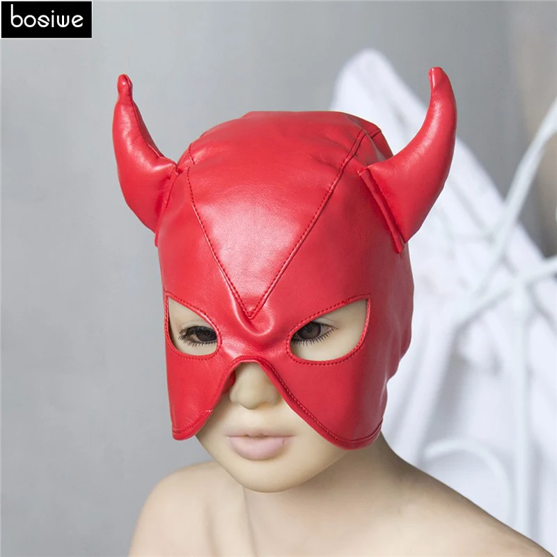 Sex-toys-PU-Leather-Gimp-Headgear-Devil-Head-Mask-with-Eye-hole-evil ...