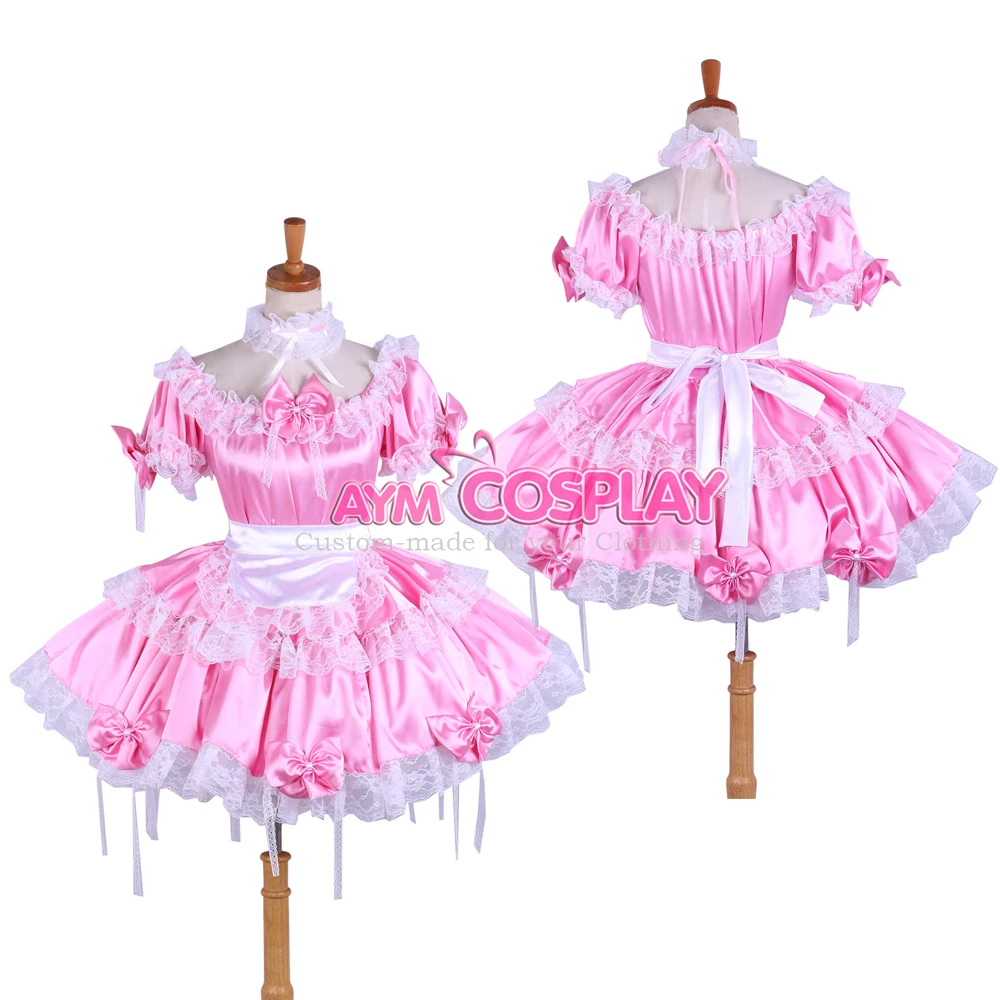 lockable Sissy maid satin dress Uniform Tailor made[G1620]-in Women's ...