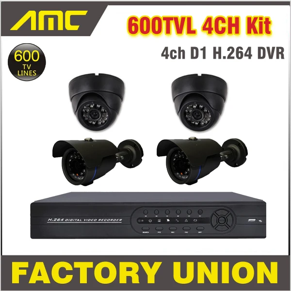 4ch CCTV System 600TVL 4 Camera DVR Security System CCTV Kit 4 Channel ...
