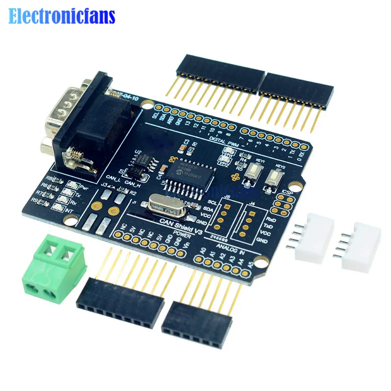 1pcs Mcp2515 Can Bus Shield Board Module Sub D Connector Standard Uart Iic Spi Led Indicator
