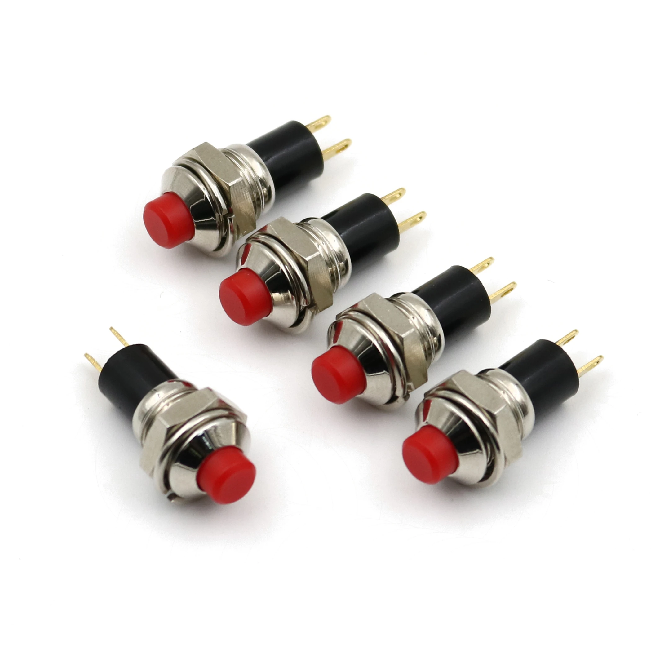 5Pcs PB05R 10mm Round 2Pin Latching Self Locking ON OFF SPST Mini Push ...